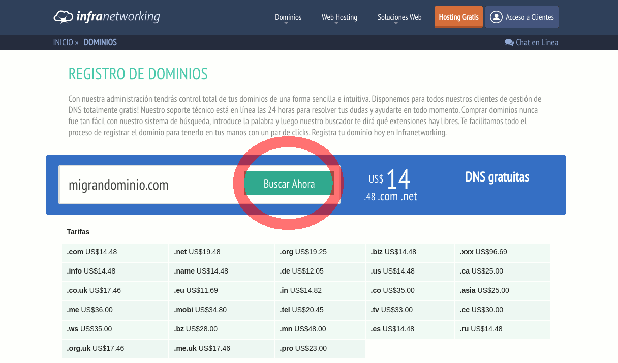 Registro de Dominios - Comprar Dominios - Infranetworking